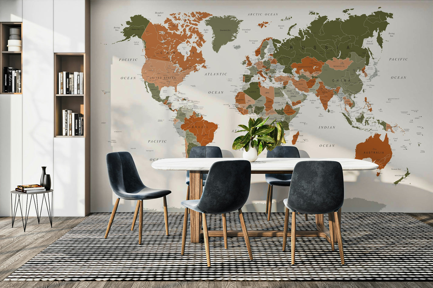 World Map Olive Green Wall Mural for Stylish Spaces
